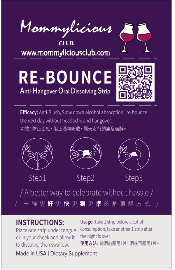🥂(1盒30片) RE-BOUNCE Anti-Hangover Oral Dissolving Strip 神之解宿醉口服脷底片 ~ 5分 - Mommylicious CLUB